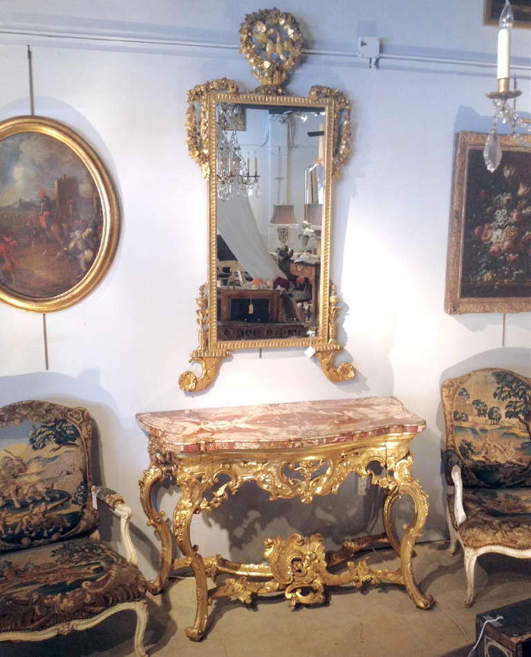 Italian Baroque Giltwood Console Table with Sicilian Jasper Veneered ...