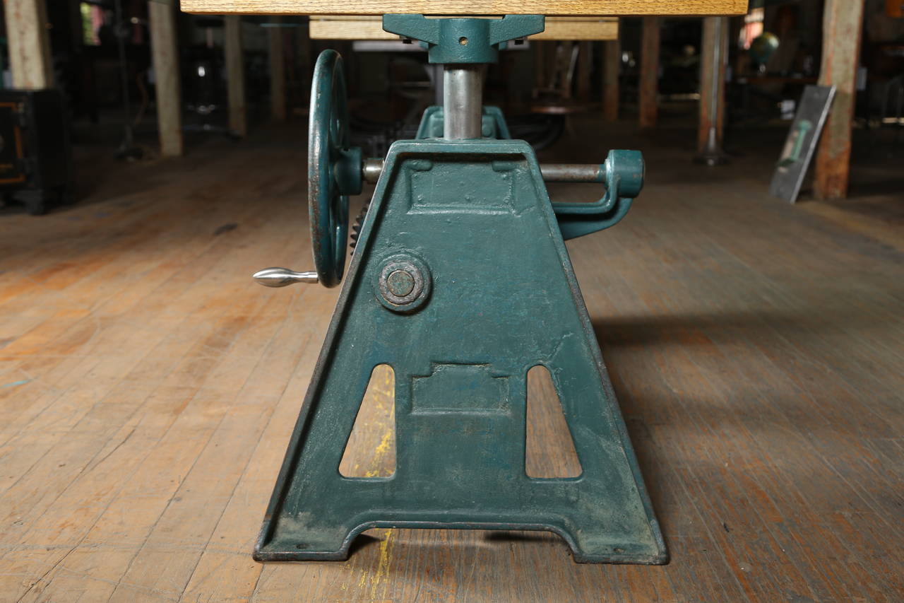 Conference Dining Table Vintage Industrial Adjustable Crank Up Cast ...