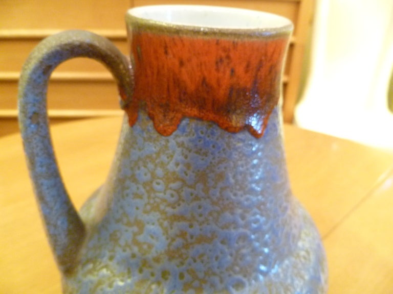 Large German U-Keramik Selenium Drip Glaze Ewer Vase at 1stDibs