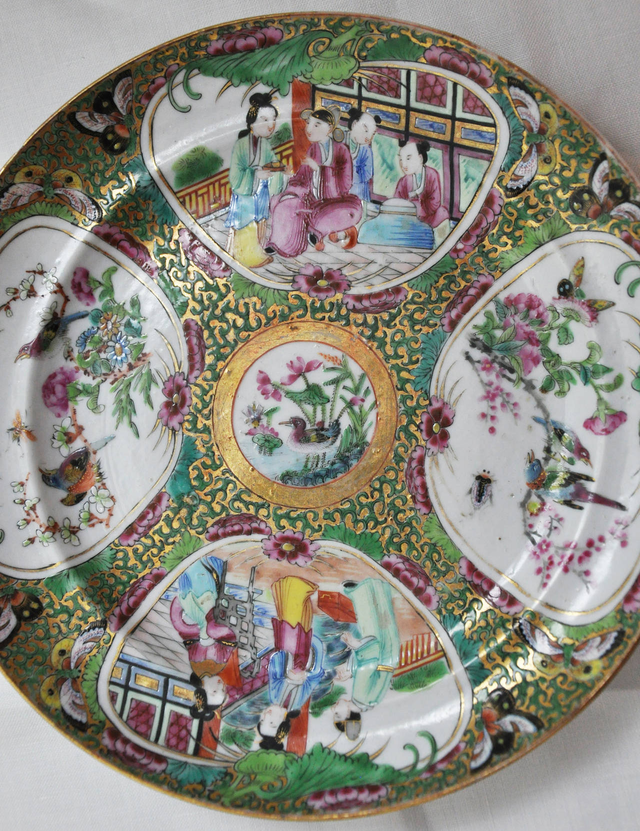 19th Century Rose Medallion Plate Qing Dynasty with Water Fowl at 1stDibs