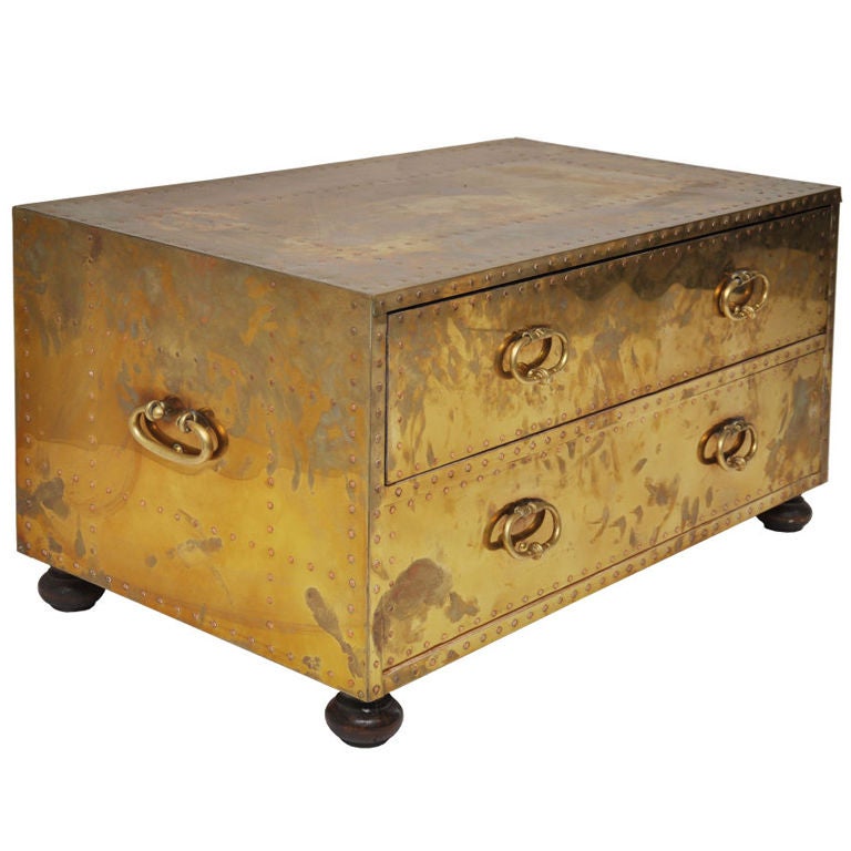 Sarreid Brass Two Drawer Chest at 1stDibs