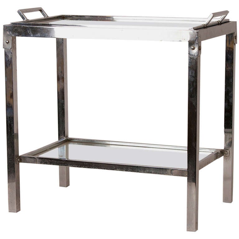 Chrome and Mirror Side Table with Removable Tray at 1stDibs