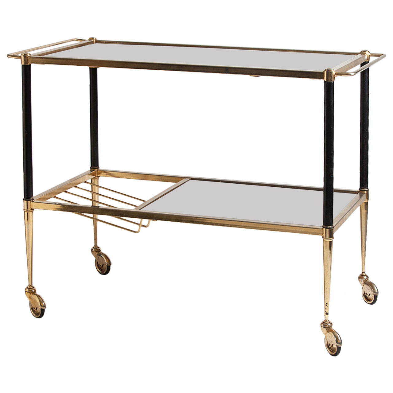 Mid-Century Walnut and Brass Bar Cart at 1stDibs