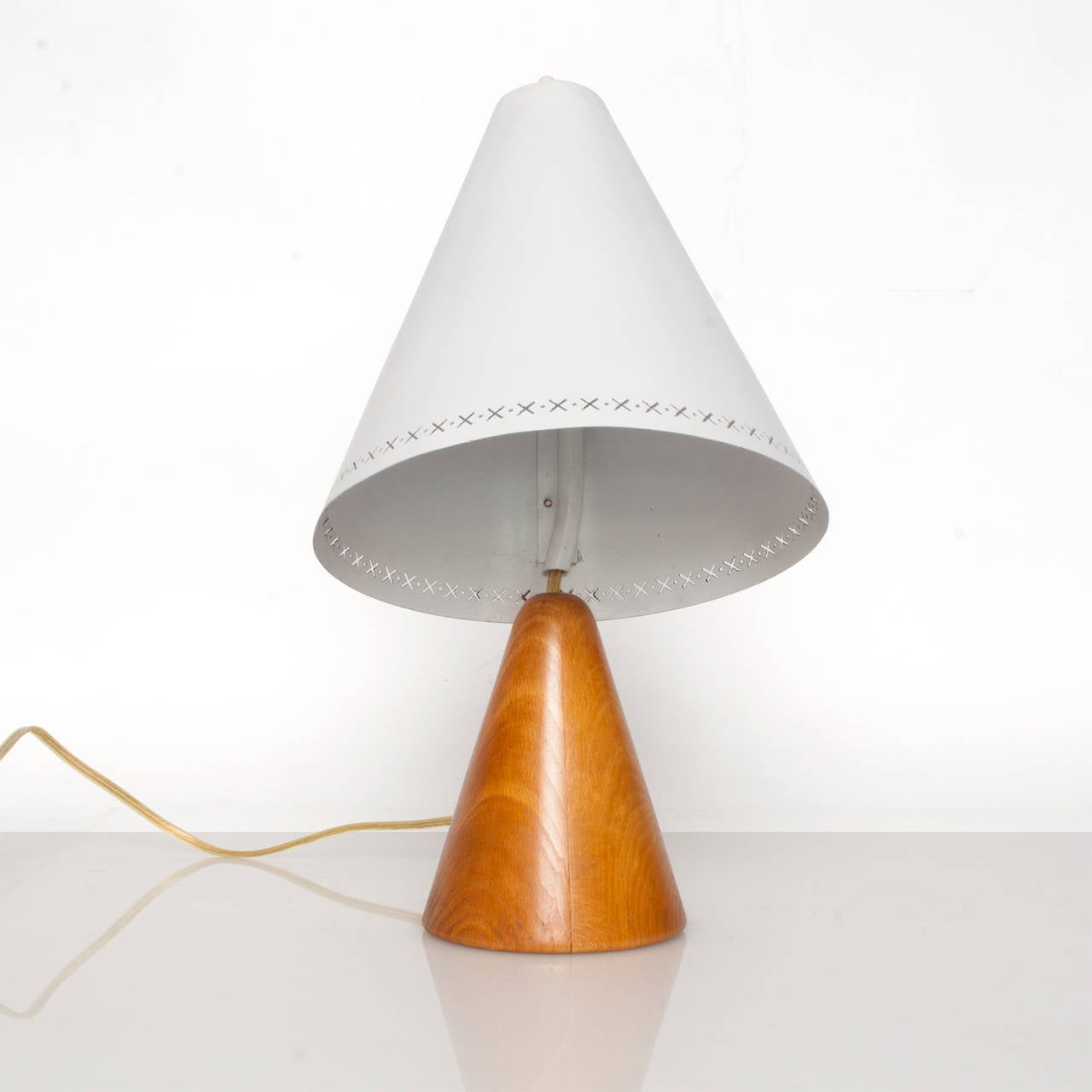 Scandinavian Modern Wood Desk Lamp with Lacquered Metal Shade at 1stDibs