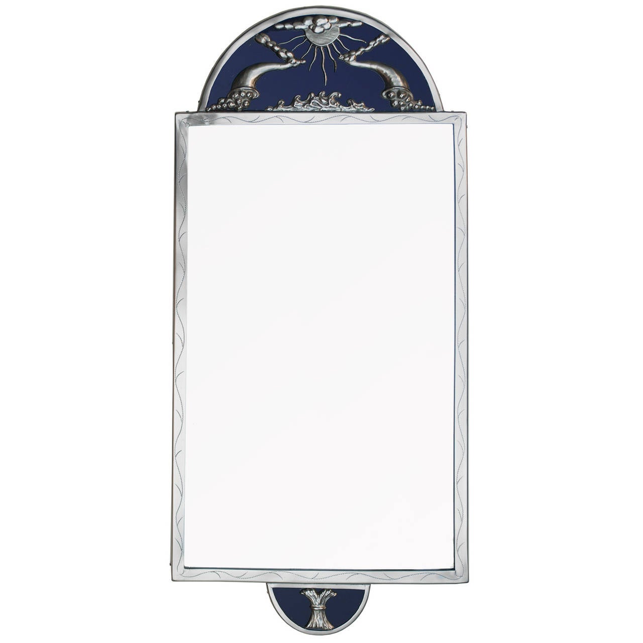 Swedish Art Deco Polished Pewter and Cobalt Glass Mirror at 1stDibs