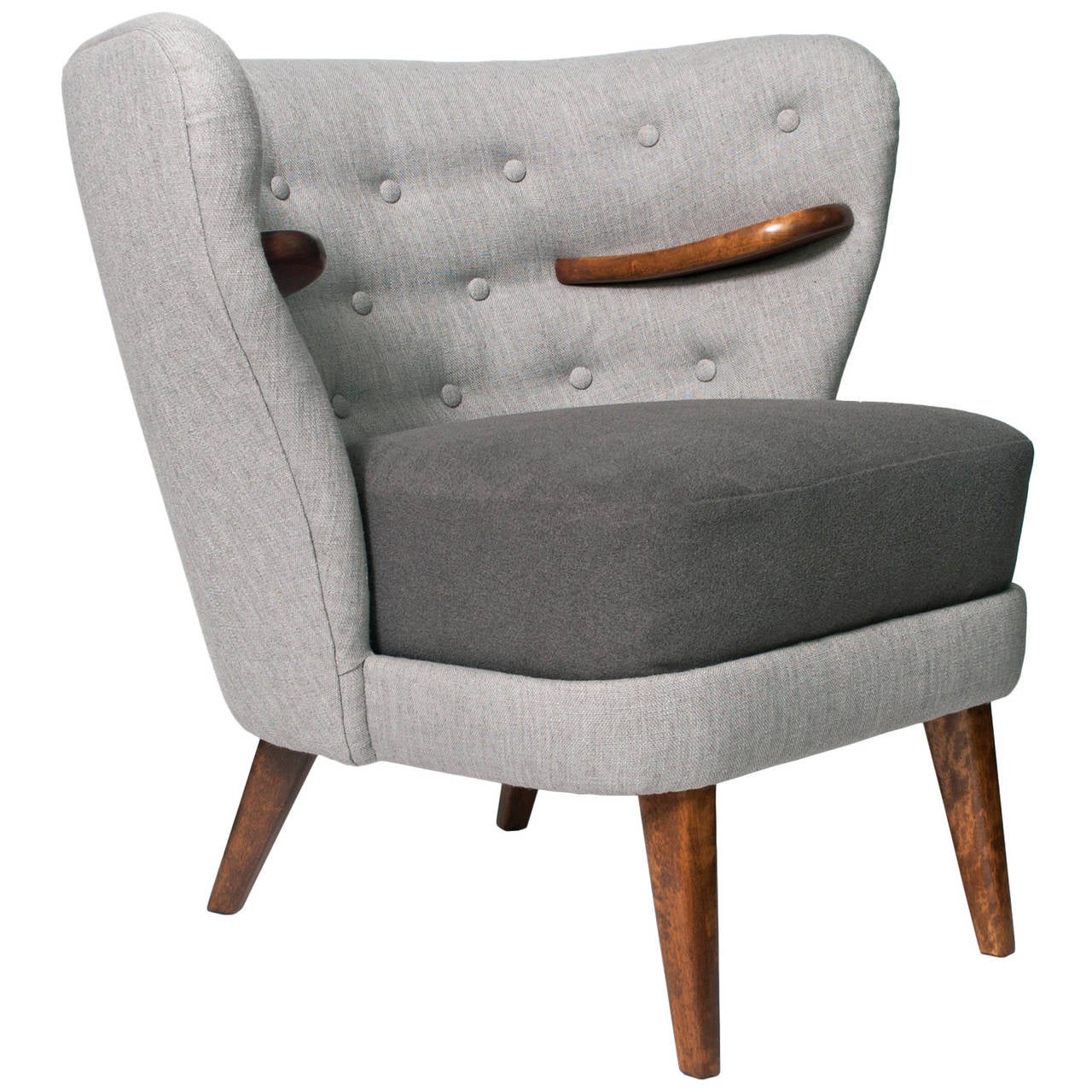 Scandinavian Modern wrap wing chair with internal carved wood arms. at ...