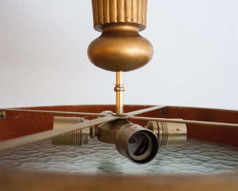 Swedish Art Deco Flush Mount Fixture / Pendant in Gilt Wood and Glass ...