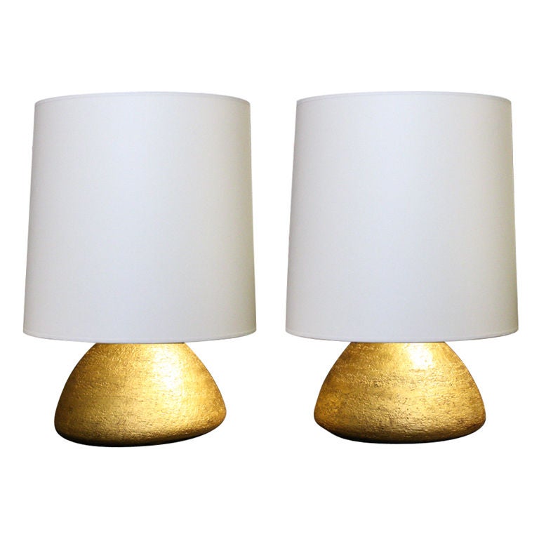 Pair of Gilded Ceramic Gumdrop Lamps by Andrea Koeppel For Sale at 1stDibs