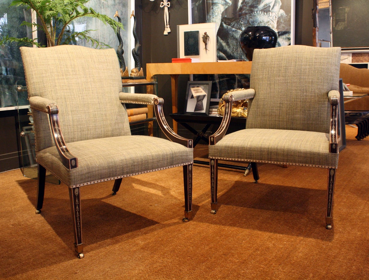 Pair of Adam Polychrome Decorated Library Armchairs at 1stDibs