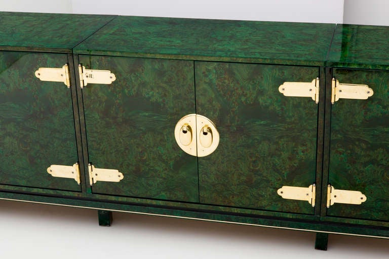 Malachite Inspired Triple Cabinet Credenza by Mastercraft at 1stDibs