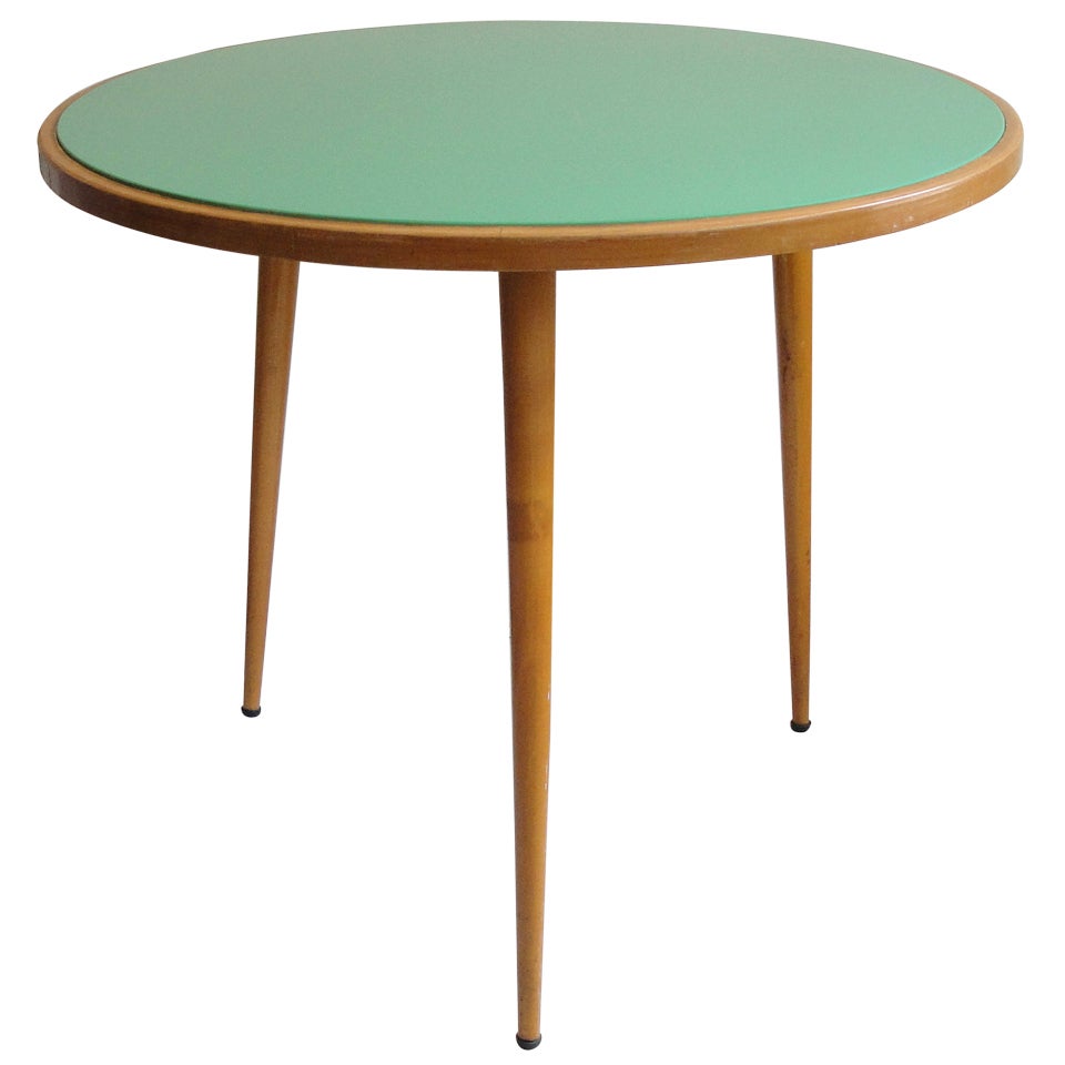Round Table with Green Glass Top at 1stDibs