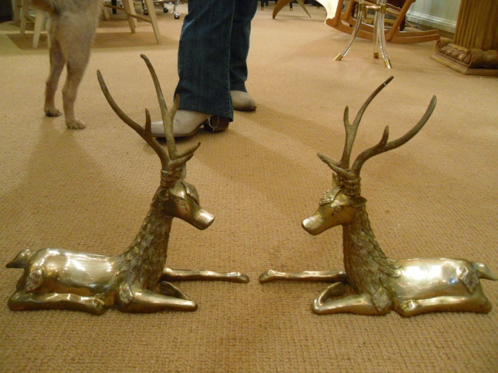 Large Pair of Reclining Decorative Brass Reindeer at 1stDibs