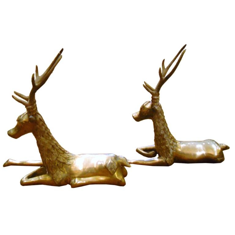 Large Pair of Reclining Decorative Brass Reindeer at 1stDibs