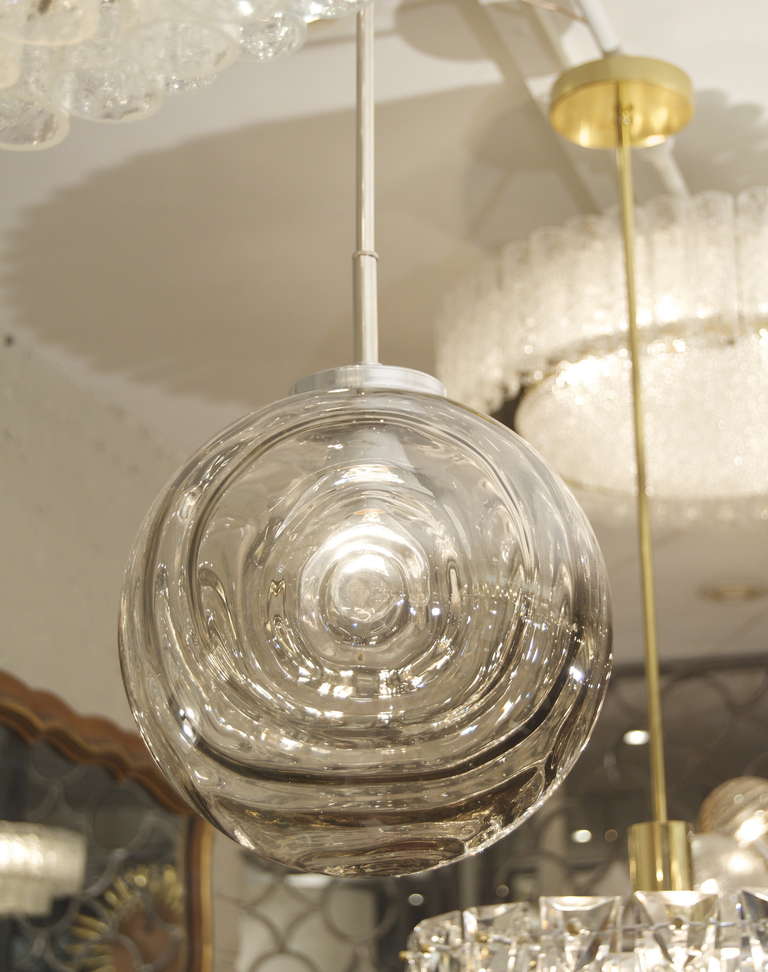 Optic Wave Pattern Smoke Glass Pendant at 1stDibs