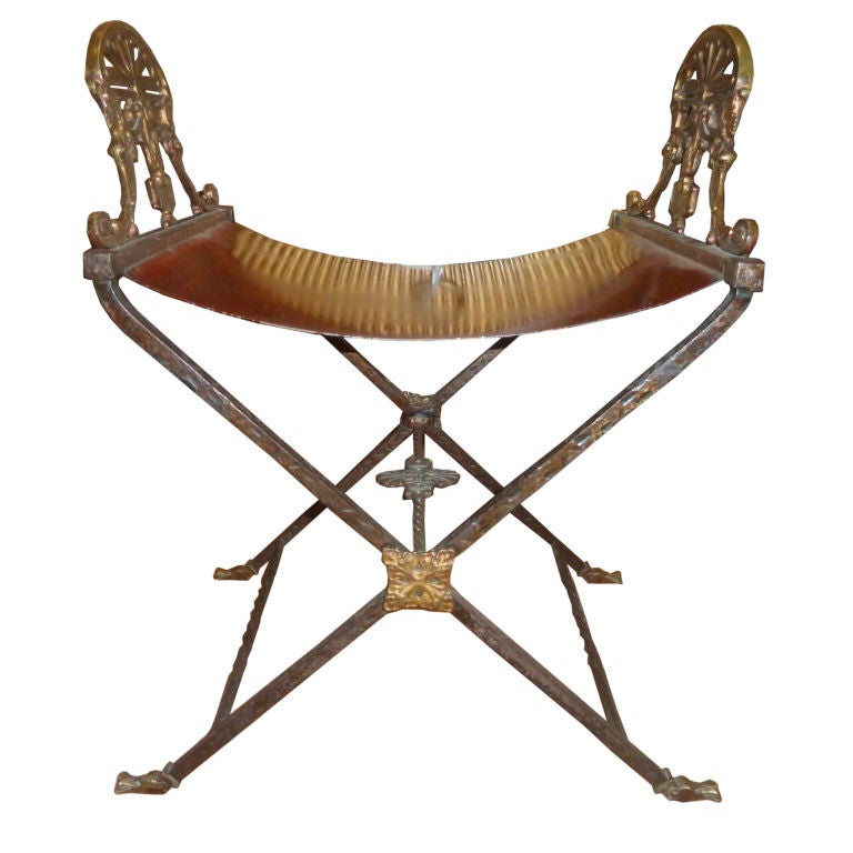 Neoclassical Oscar Bach Style Iron and Brass Bench at 1stDibs