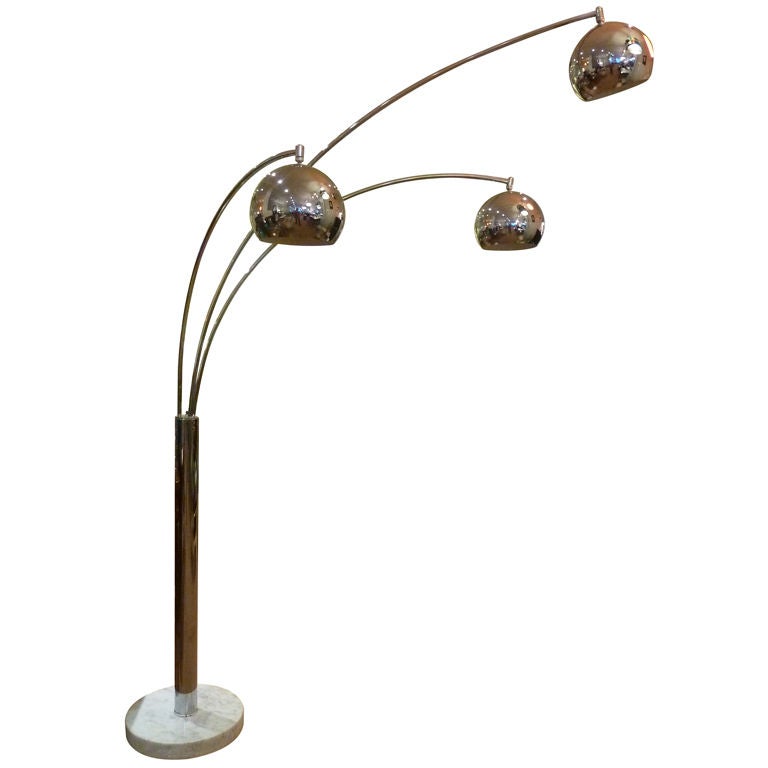 Large Chrome Three Shade Arc Lamp with Marble Base at 1stDibs