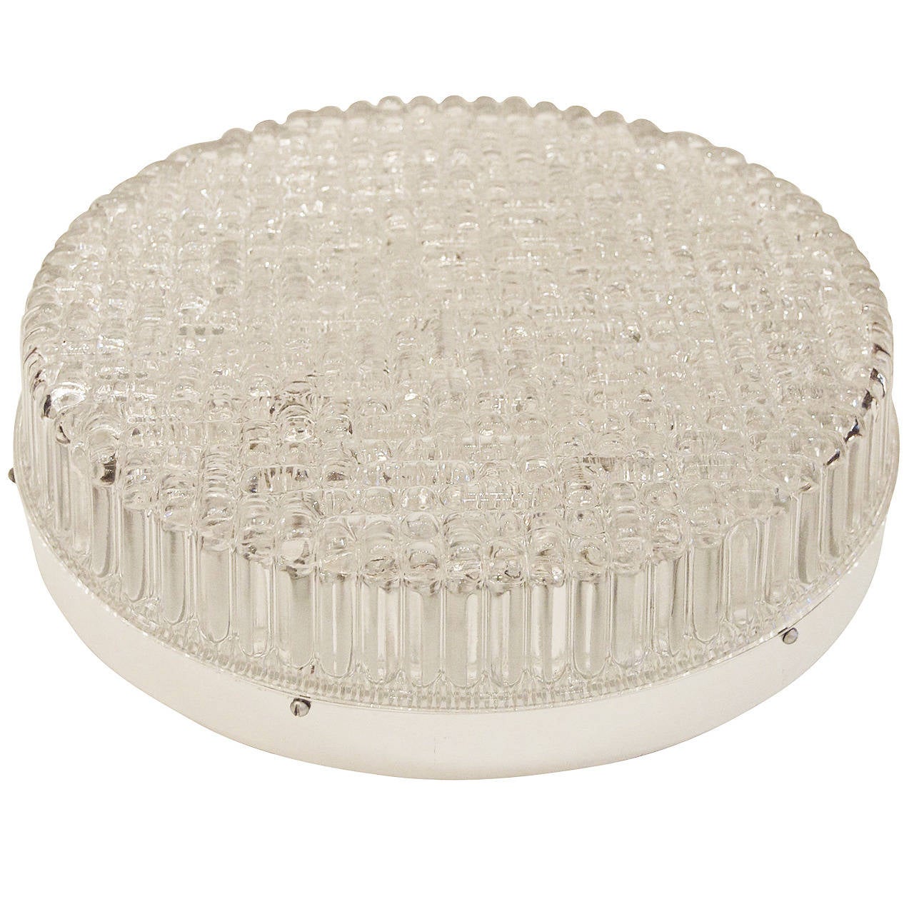 Textured Grid Pattern Industrial Glass Flush Mount For Sale at 1stDibs