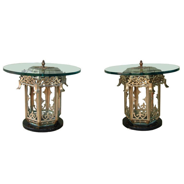 Pair of Asian Regency Pagoda Sidetables For Sale at 1stDibs