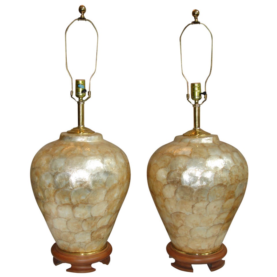 Pair of Oversized Abalone Covered Table Lamps at 1stDibs