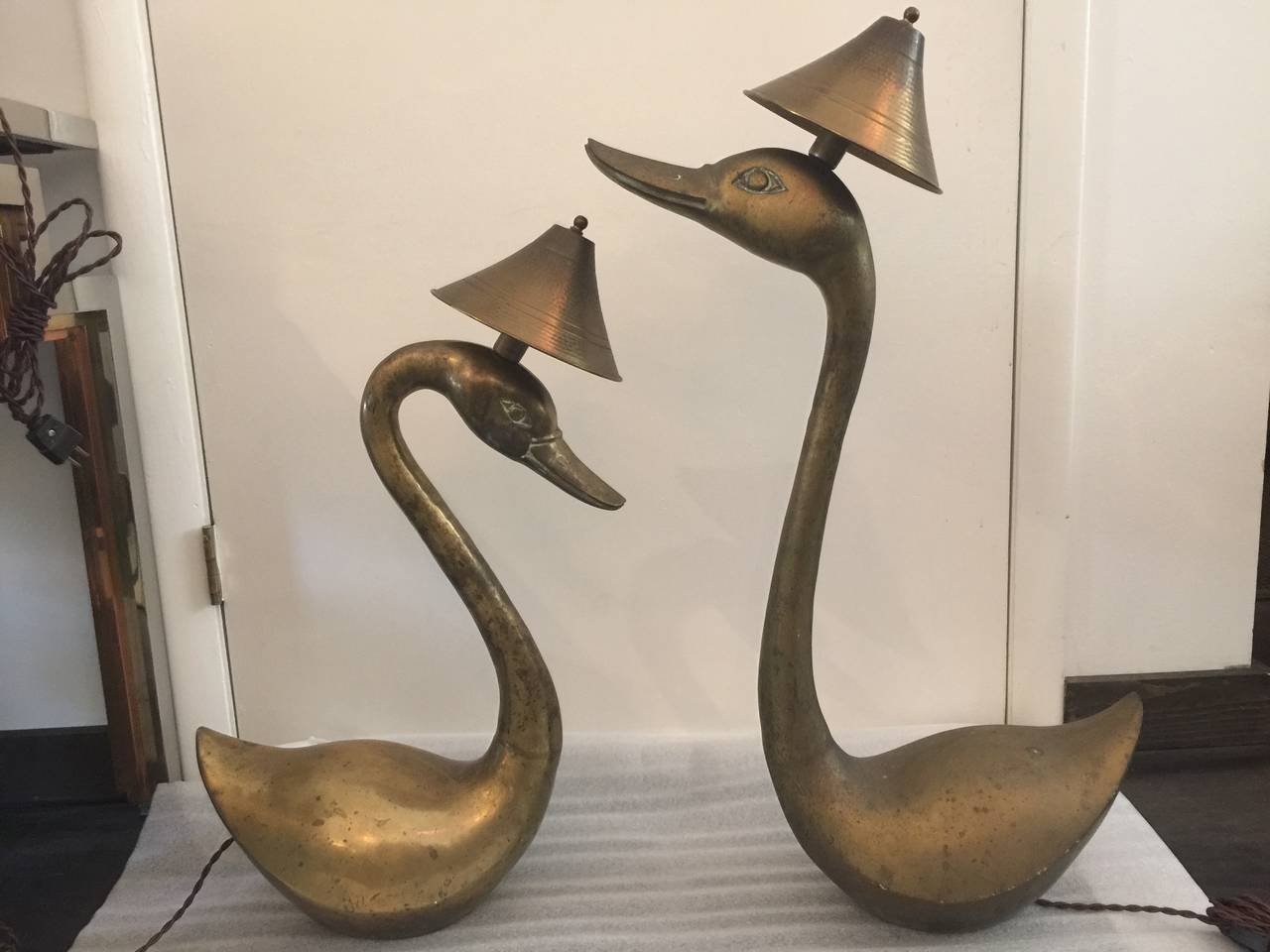 Oversized Brass Swan Table Lamps, Pair at 1stDibs