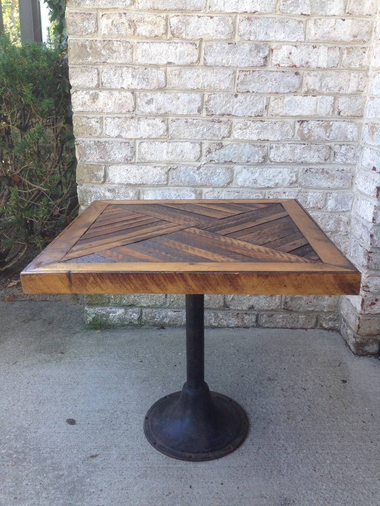 Pair of Antique Reclaimed Wood Parquet Design Tables For Sale at 1stDibs