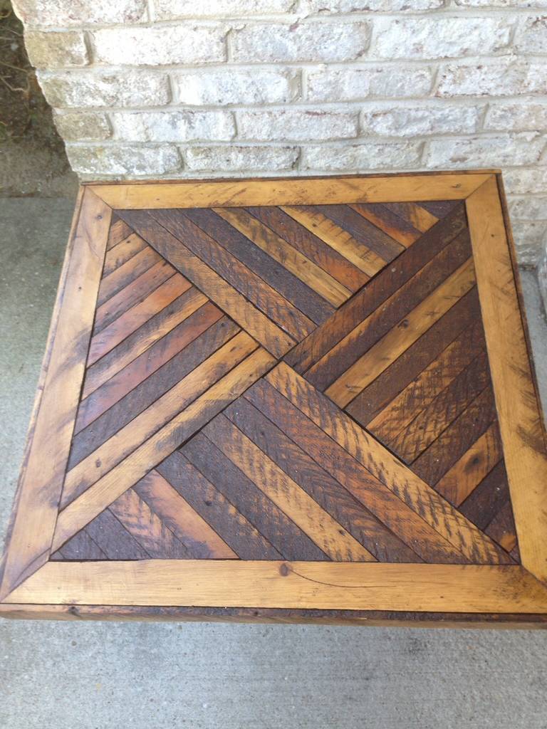Pair of Antique Reclaimed Wood Parquet Design Tables For Sale at 1stDibs