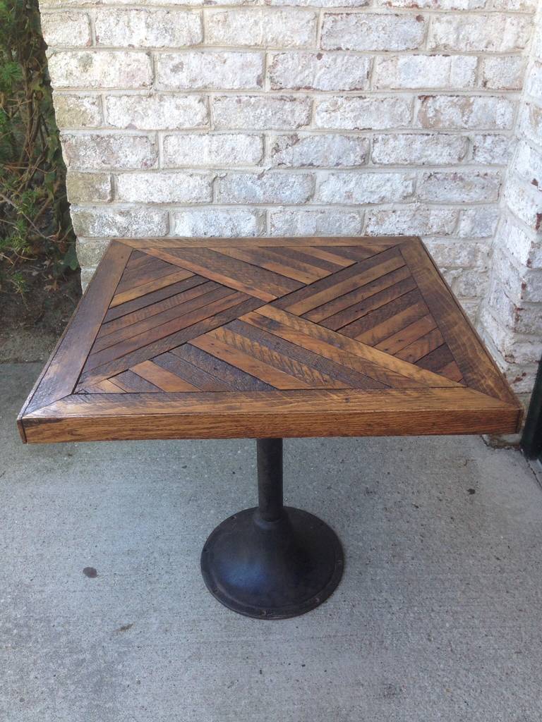 Pair of Antique Reclaimed Wood Parquet Design Tables For Sale at 1stDibs