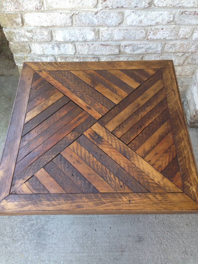 Pair of Antique Reclaimed Wood Parquet Design Tables For Sale at 1stDibs
