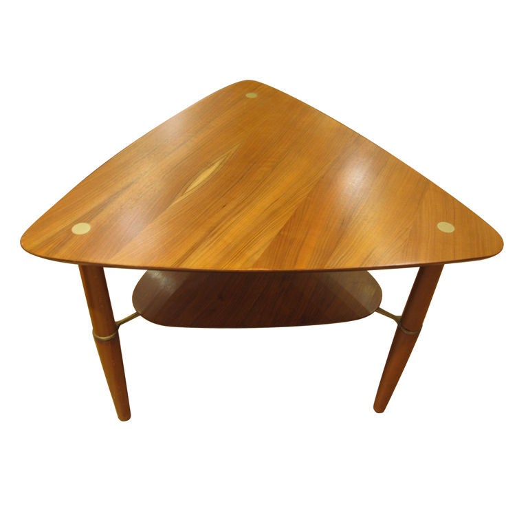Danish Two Tier Triangular Side Table at 1stDibs