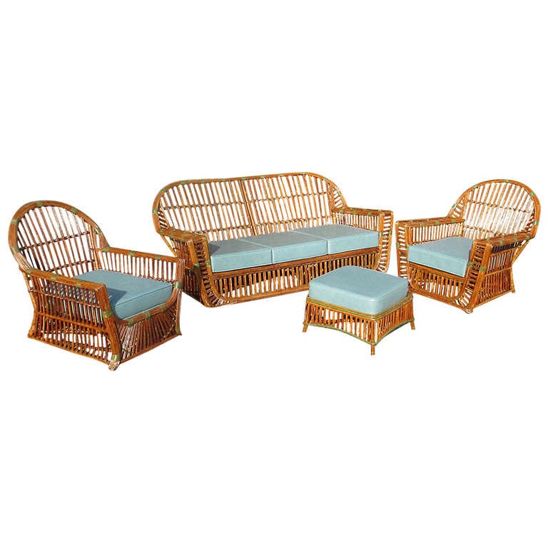 Four-Piece Stick Wicker/Rattan Suite at 1stDibs