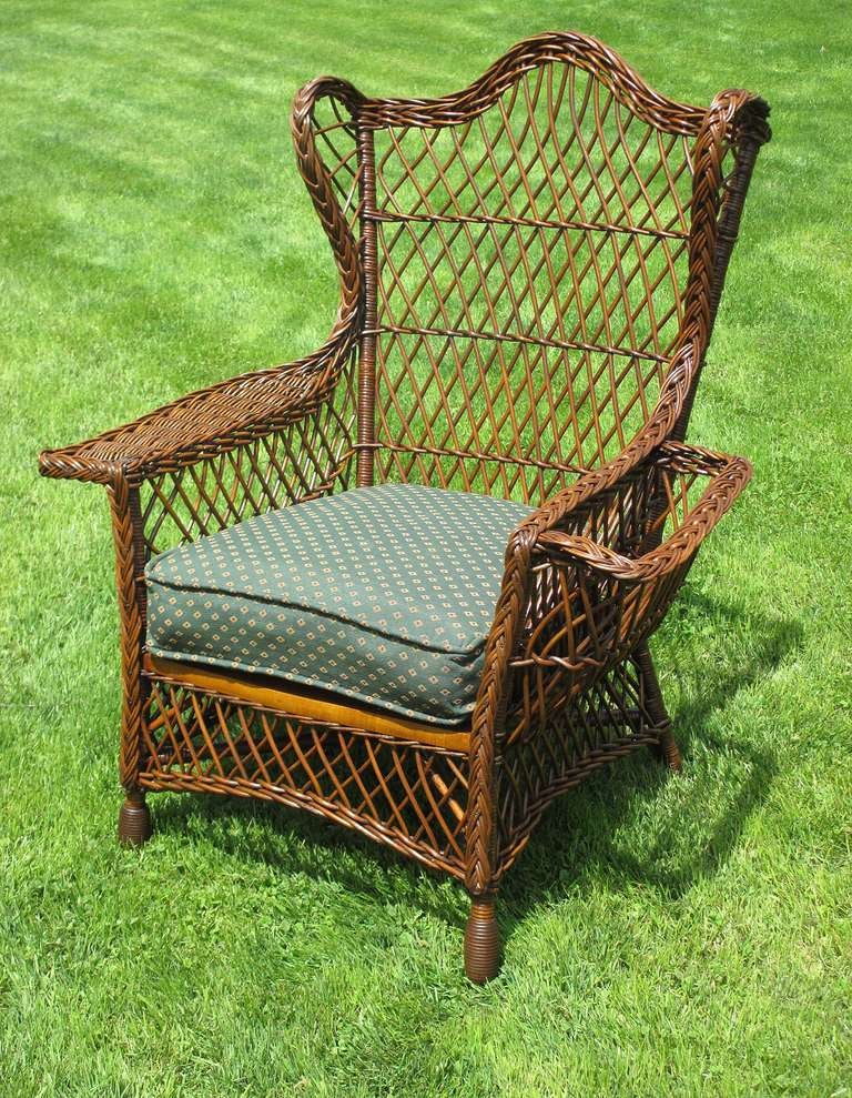 Bar Harbor Wicker Crownback Wing Chair at 1stDibs