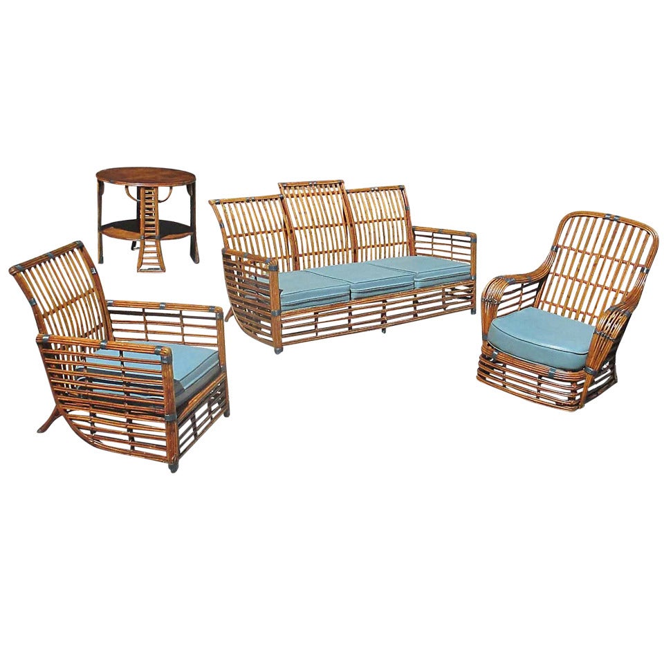 Four-Piece Stick Wicker Suite at 1stDibs