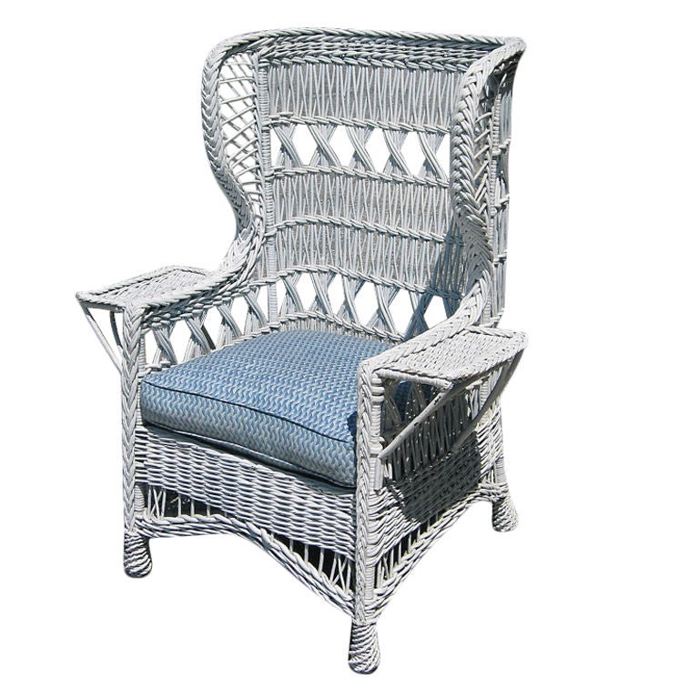 Bar Harbor Style Wicker Wingback Armchair at 1stDibs
