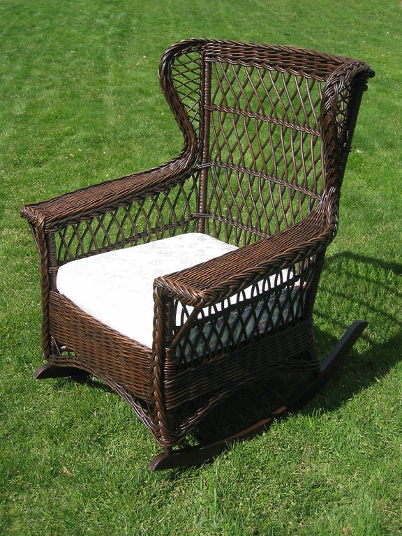 Bar Harbor Wicker Wingback Rocker at 1stDibs