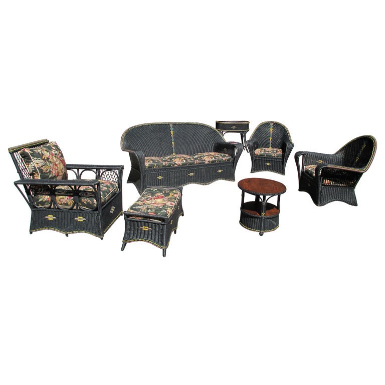 Seven-Piece Art Deco Wicker Suite at 1stDibs