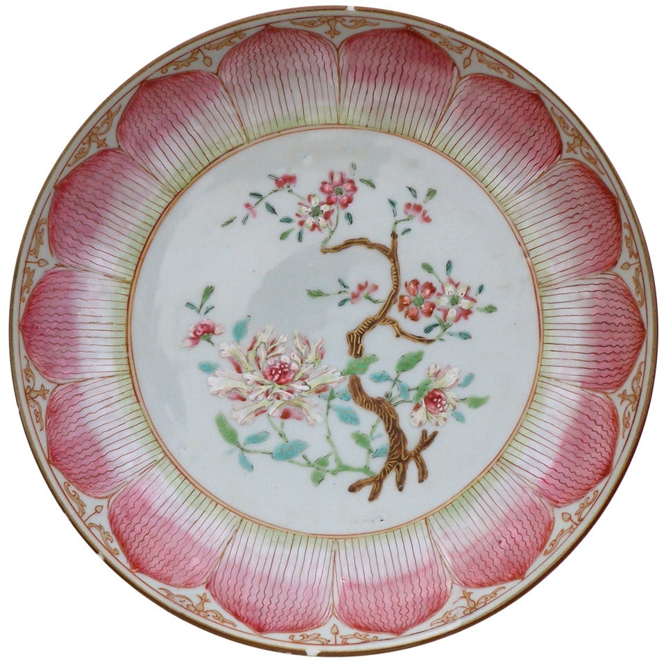 Chinese Export Porcelain Lotus Pattern Plate Ca. 1760 at 1stDibs