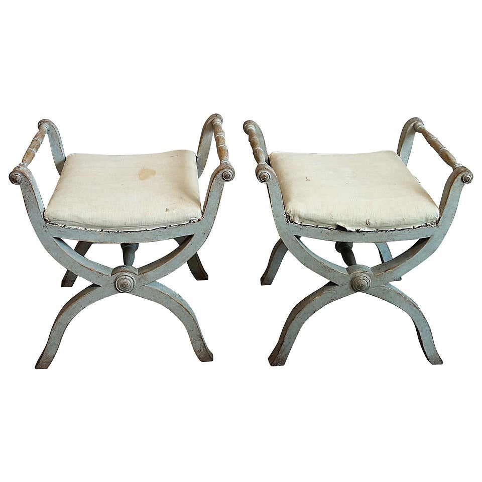 Pair of Gustavian Period Curule Stools at 1stDibs
