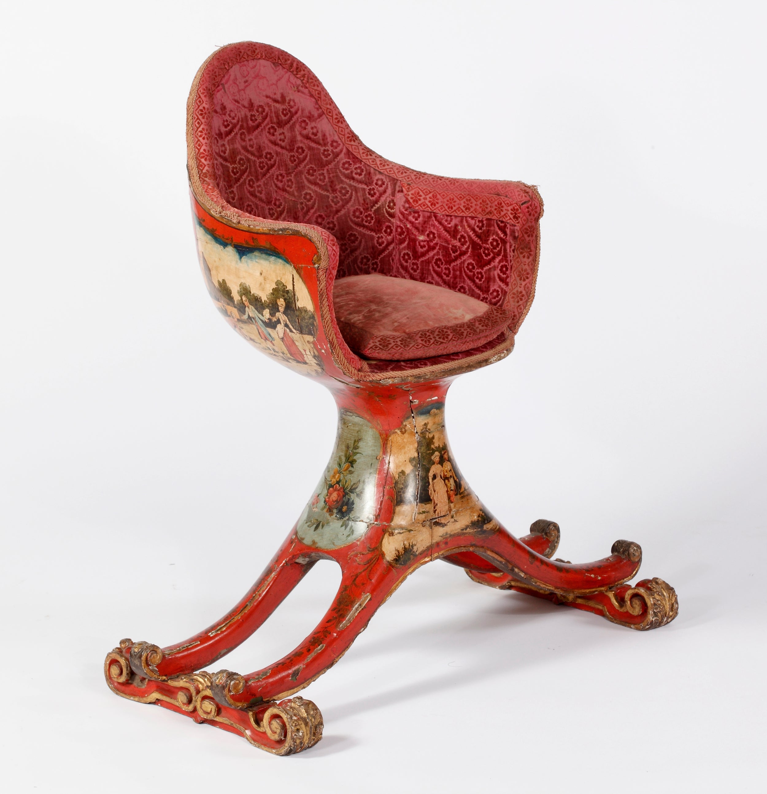 A Rare and Unusual Venetian Polychrome and Parcel Gilt Gondola Chair ...