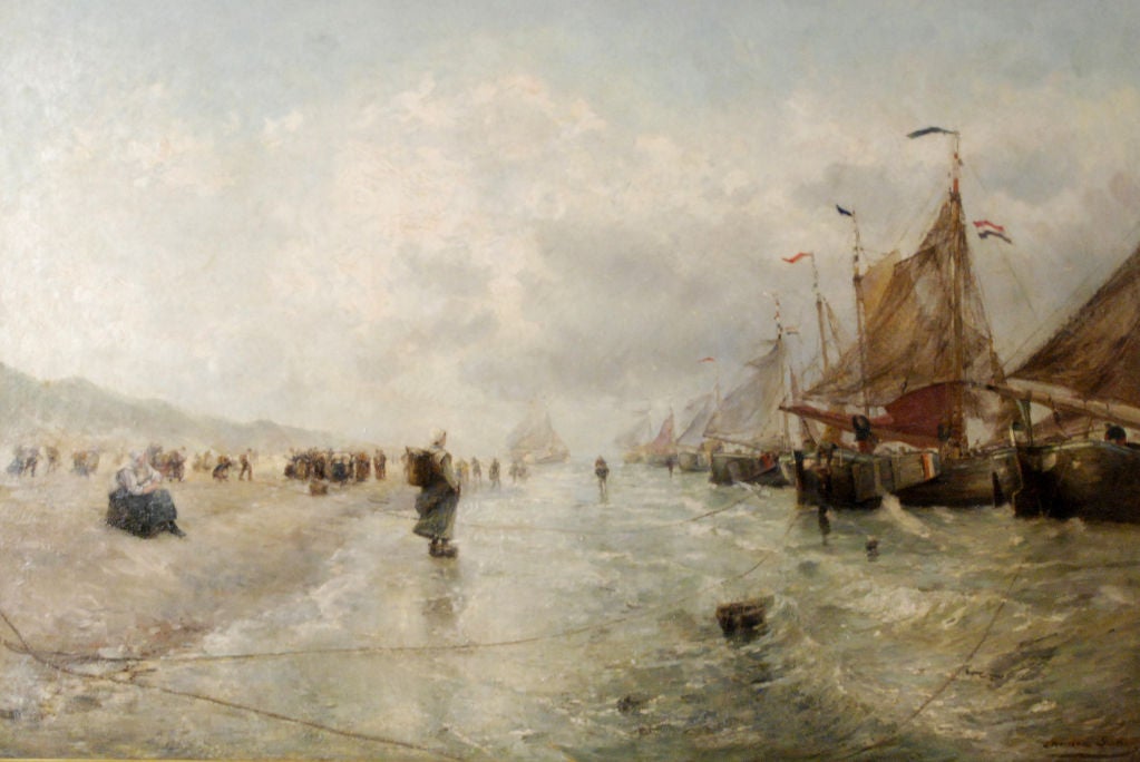 Expansive painting by German Grobe “Figures on the Beach" at 1stDibs