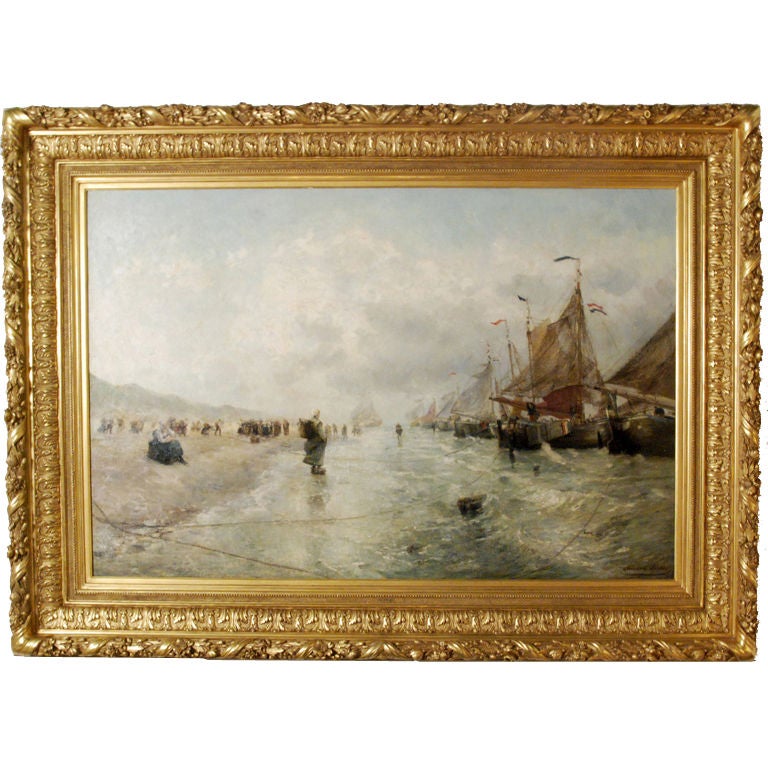 Expansive painting by German Grobe “Figures on the Beach" at 1stDibs