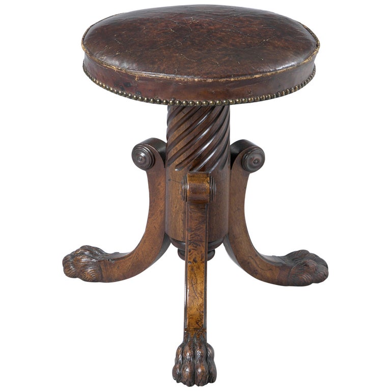 English Antique Regency Revolving Piano Stool For Sale at 1stDibs