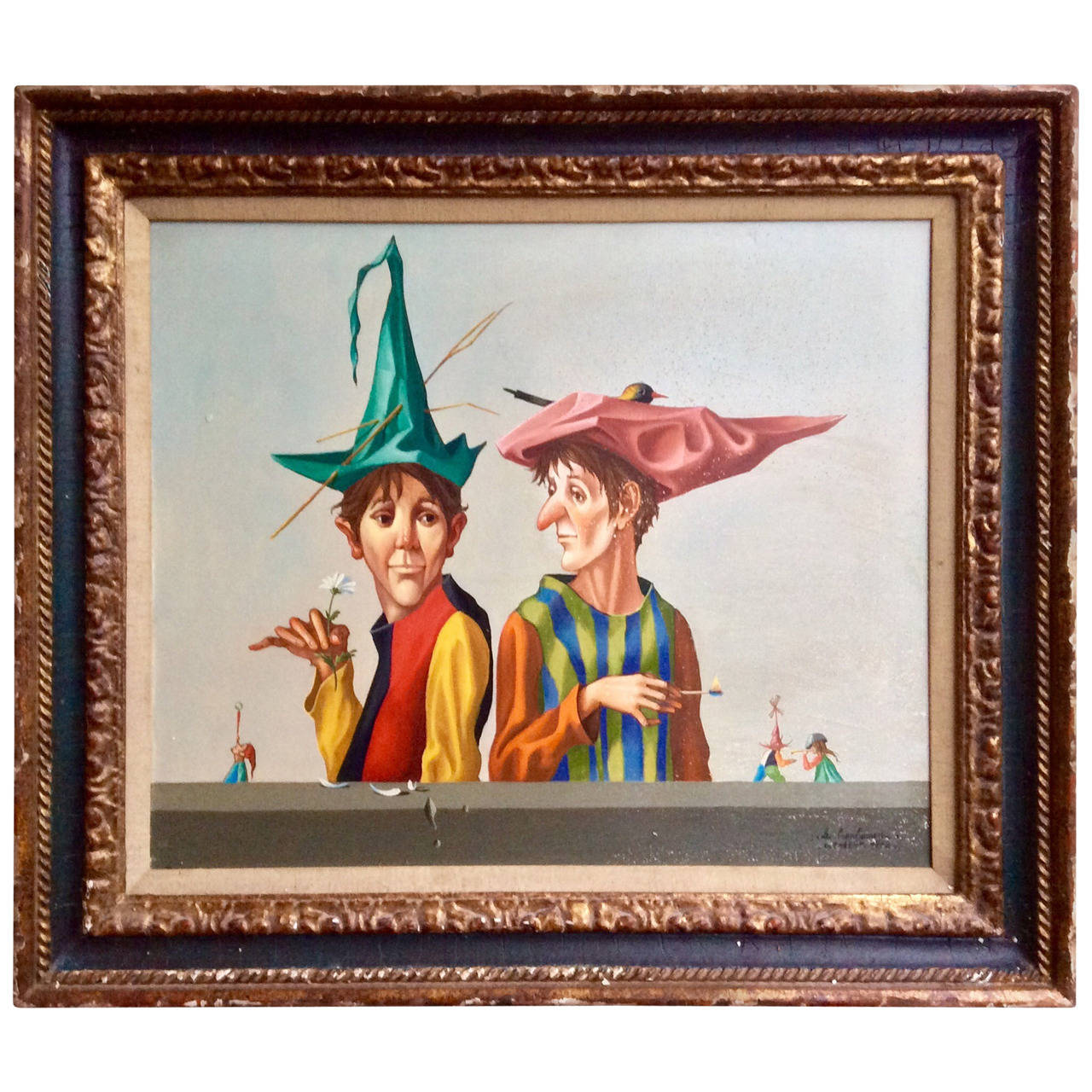 Jean-Pierre Clement Oil on Canvas of Harlequins, Dated 1969 at 1stDibs