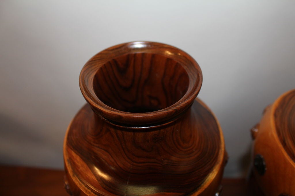 Unusual Brazilian 19600's exotic hand turned carved wood vases at 1stDibs