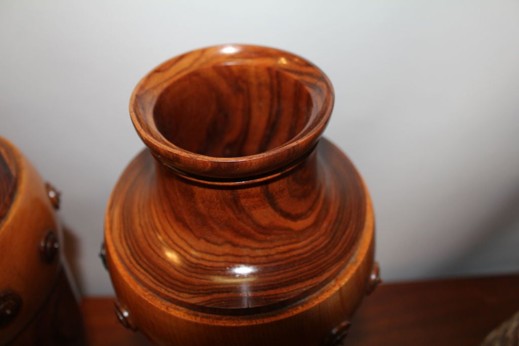 Unusual Brazilian 19600's exotic hand turned carved wood vases at 1stDibs