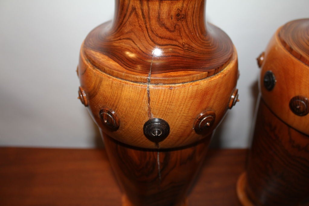 Unusual Brazilian 19600's exotic hand turned carved wood vases at 1stDibs