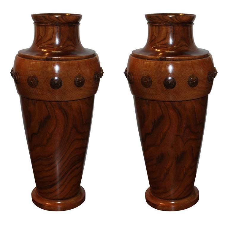 Unusual Brazilian 19600's exotic hand turned carved wood vases at 1stDibs