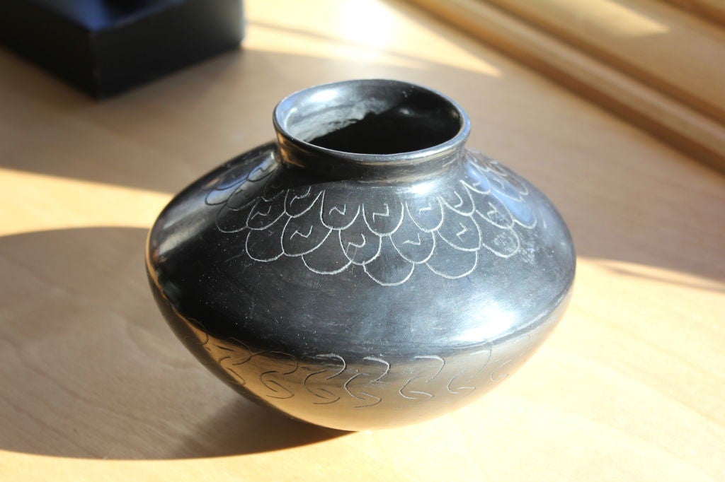 Black on black Mata Ortiz pottery vessel signed Corona NM at 1stDibs