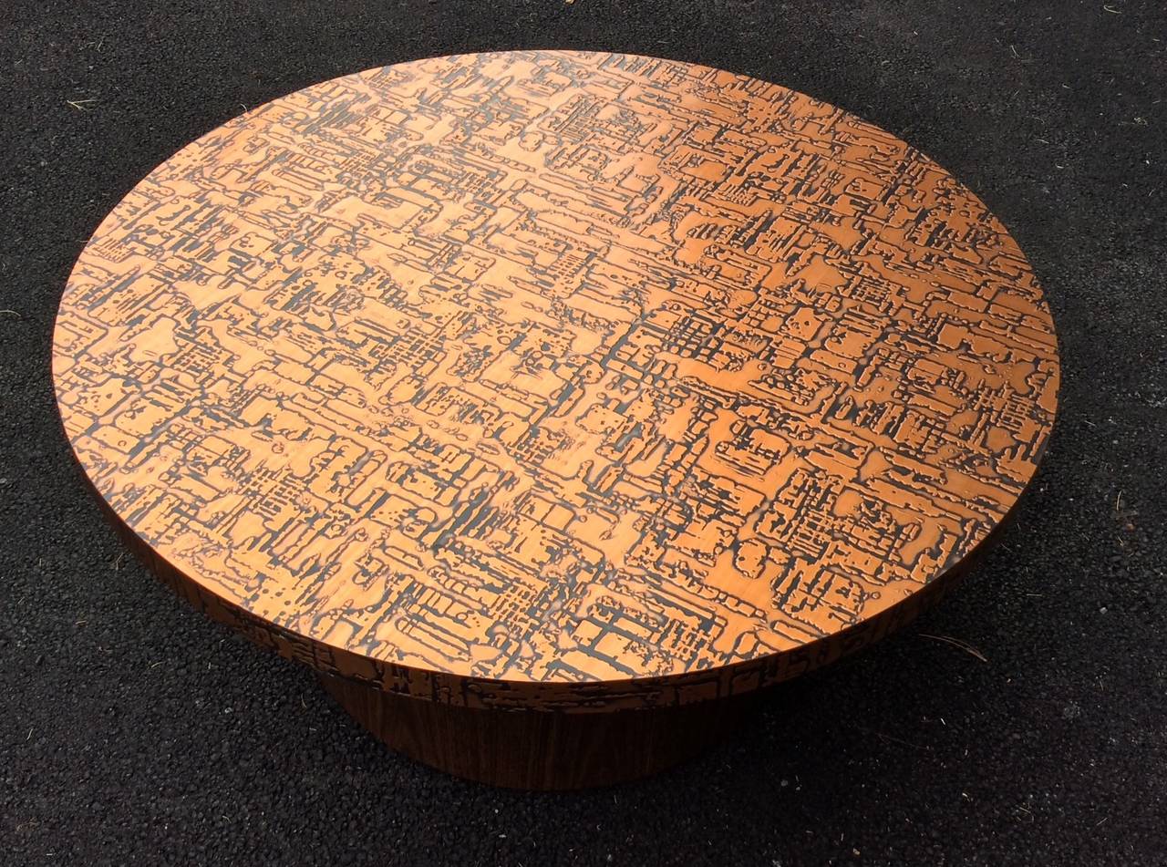 Copper Clad Abstract Pattern Coffee Table at 1stDibs