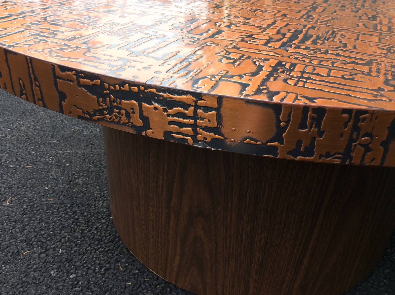 Copper Clad Abstract Pattern Coffee Table at 1stDibs