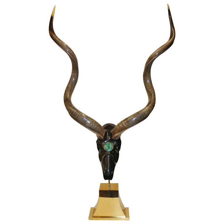 Jonson Cornell Ltd Kudu Head with Malachite Inlay at 1stDibs